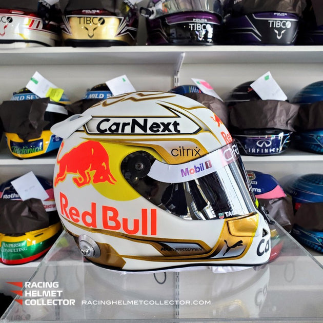 Sold! Max Verstappen Signed Helmet 2022 White & Gold Accents – Racing ...