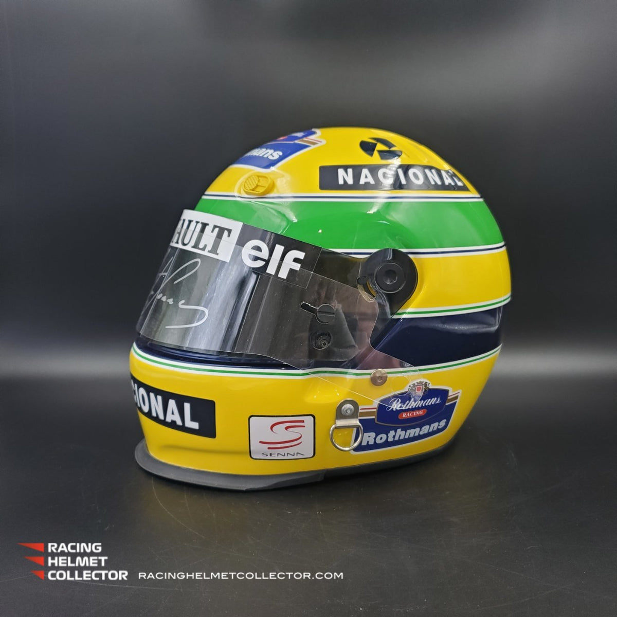 Ayrton Senna Signed Visor Tear-off Mounted on 1994 Original BELL Helme ...