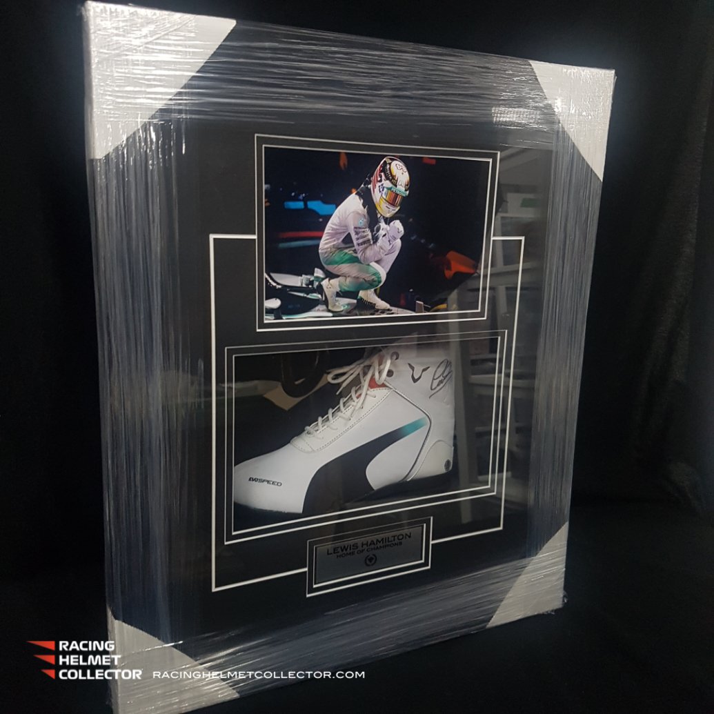 Lewis Hamilton Signed Replica Puma Shoe Boot Fully Wood Framed V2 (AS ...